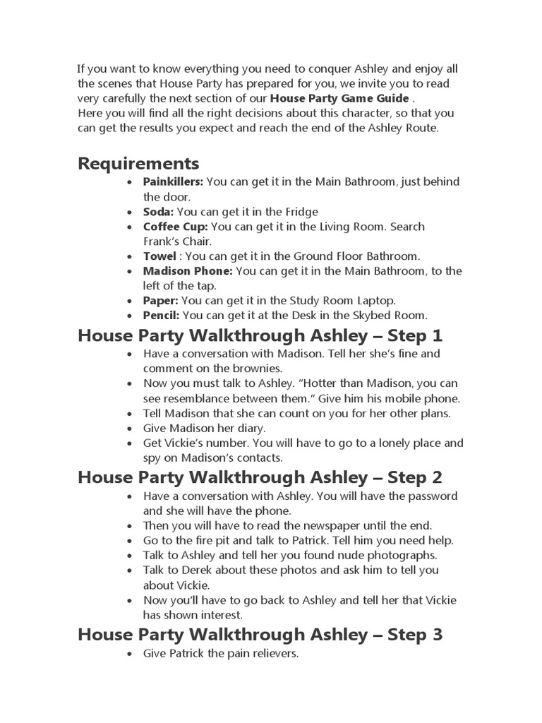 House Party Walkthrough Ashley | PDF