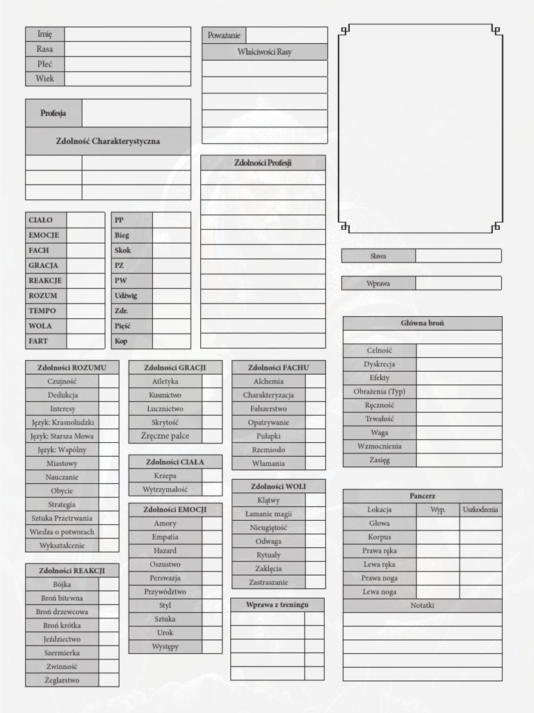 Karta Postaci Witcher RPG PDF | PDF