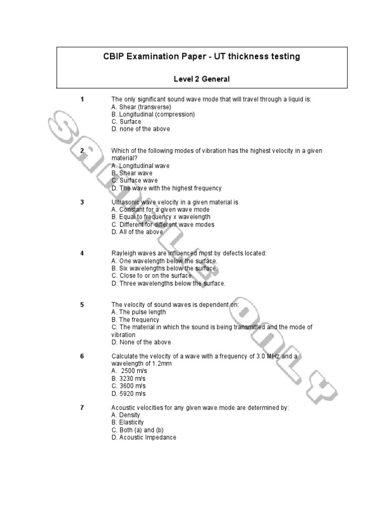 CBIP UTL2 General Sample Examination Paper 2 | PDF | Waves | Wavelength