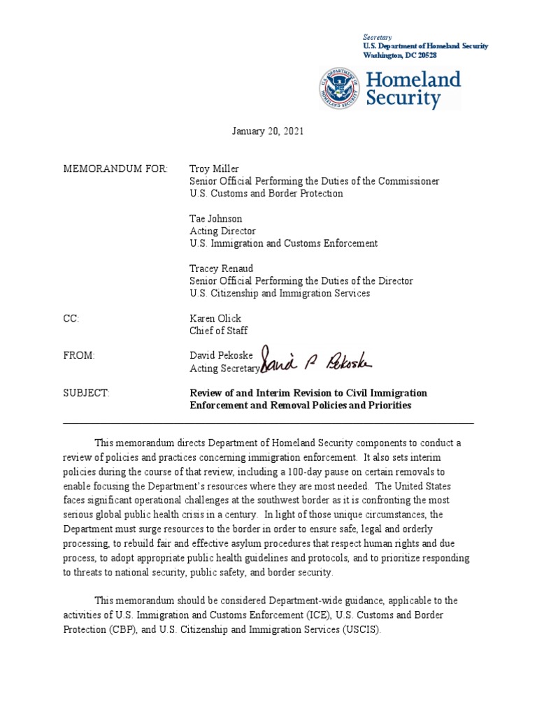 Pekoske Memo | PDF | United States Department Of Homeland Security | U ...