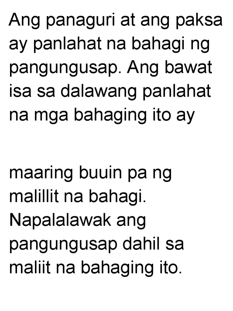 Ang Panaguri at Ang Paksa Ay Panlahat Na Bahagi NG Pangungusap | PDF