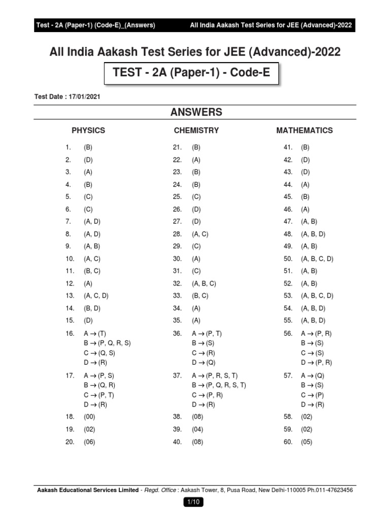 Aakash JEE Advanced Test Series 2022 | PDF | Acid Dissociation Constant ...