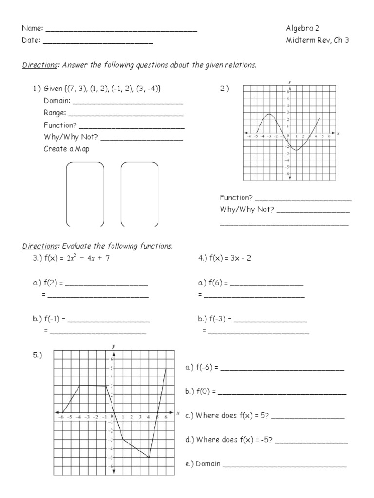 Algebra 2 Midterm Review Guide | PDF | Function (Mathematics ...