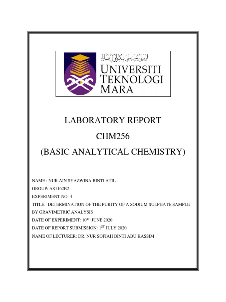 Determination of The Purity of A Sodium Sulphate Sample by Gravimetric ...