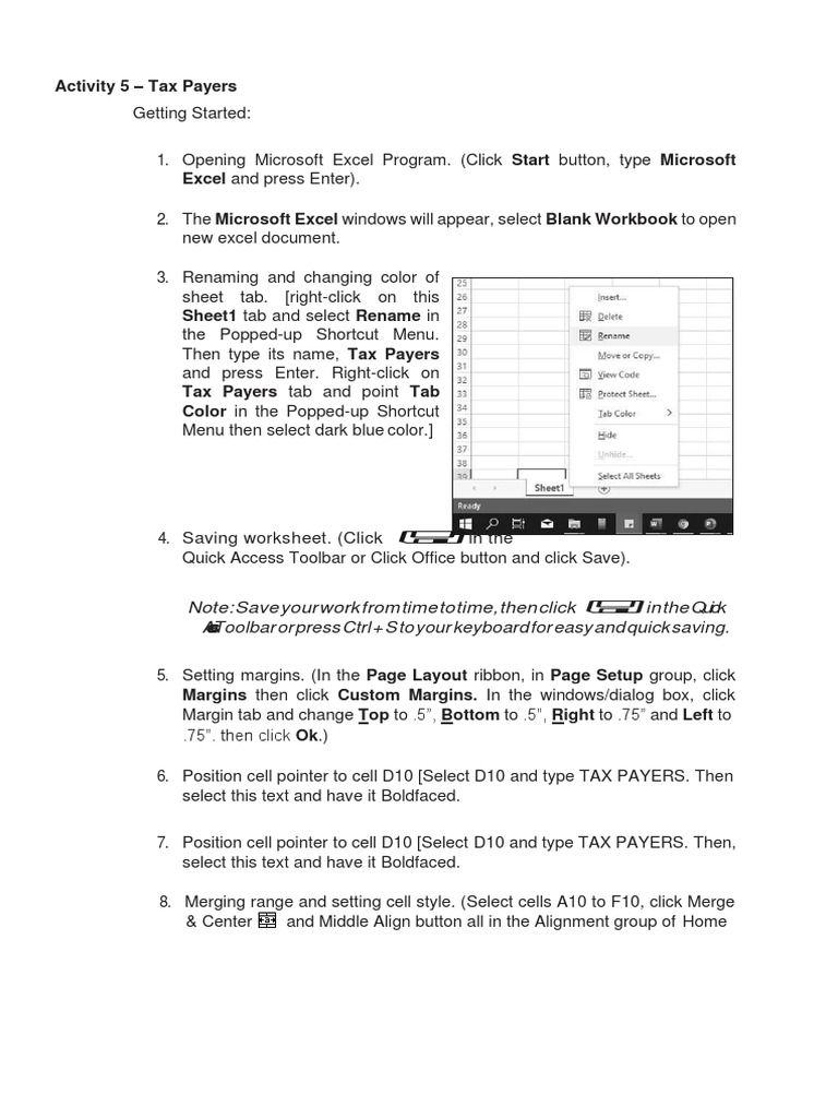 Instructions On Activity 5 Tax Payers | PDF | Microsoft Excel | Human–Computer Interaction