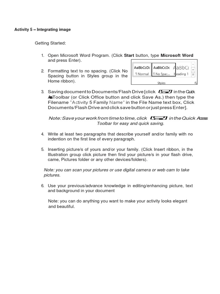 MS Word Image Integration Activity | PDF