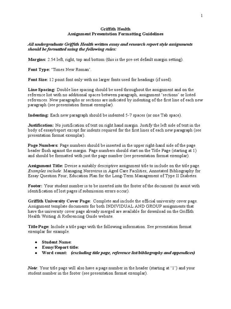 Griffith Health Assignment Formatting Guidelines | PDF | Paragraph | Text Griffith Health Assignment Formatting Guidelines | PDF | Paragraph | Text