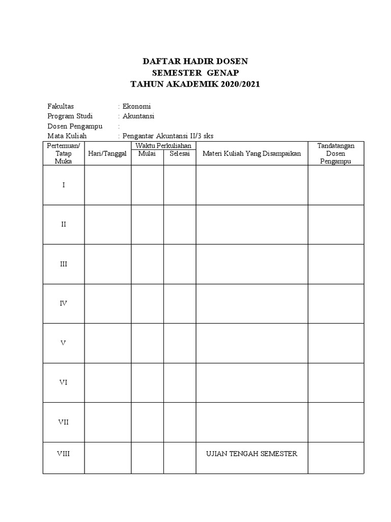 Formulir Daftar Hadir Dosen | PDF