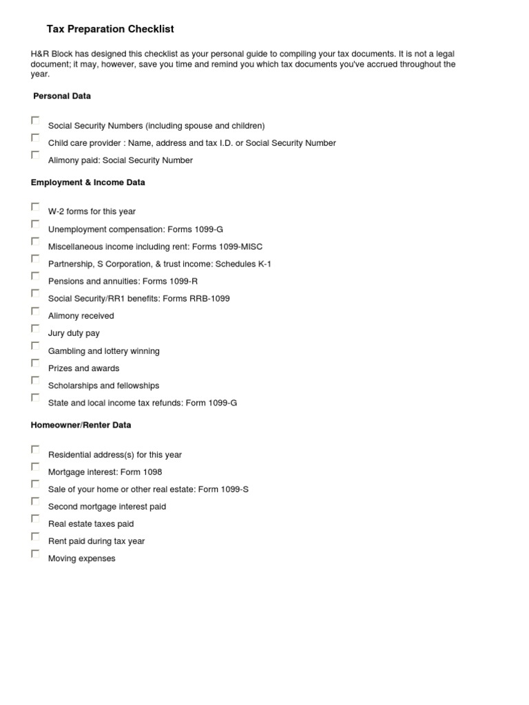 Tax Preparation Checklist | PDF | Expense | Social Security (United States)