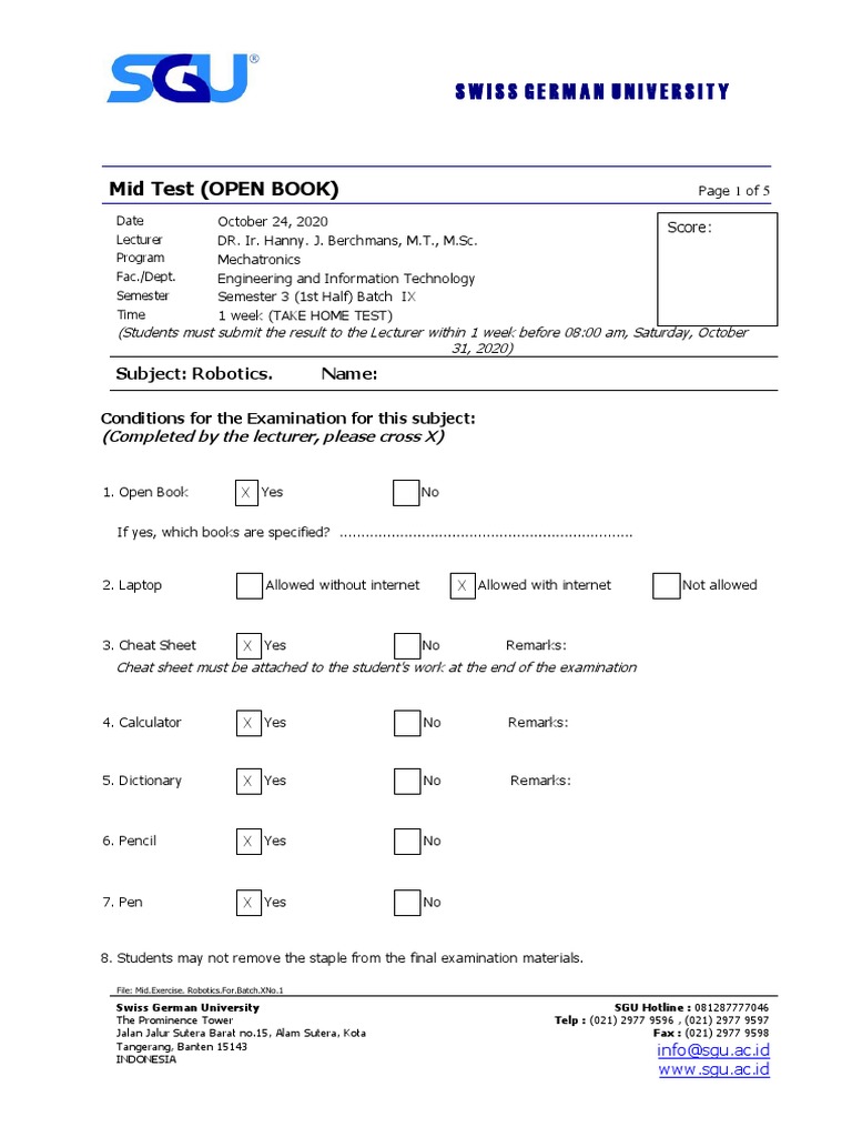 Robotics Midterm for Mechatronics | PDF | Rotation | Geometry