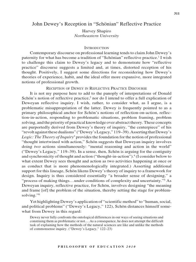John Dewey's Reception in "Schönian" Reflective Practice | PDF ...