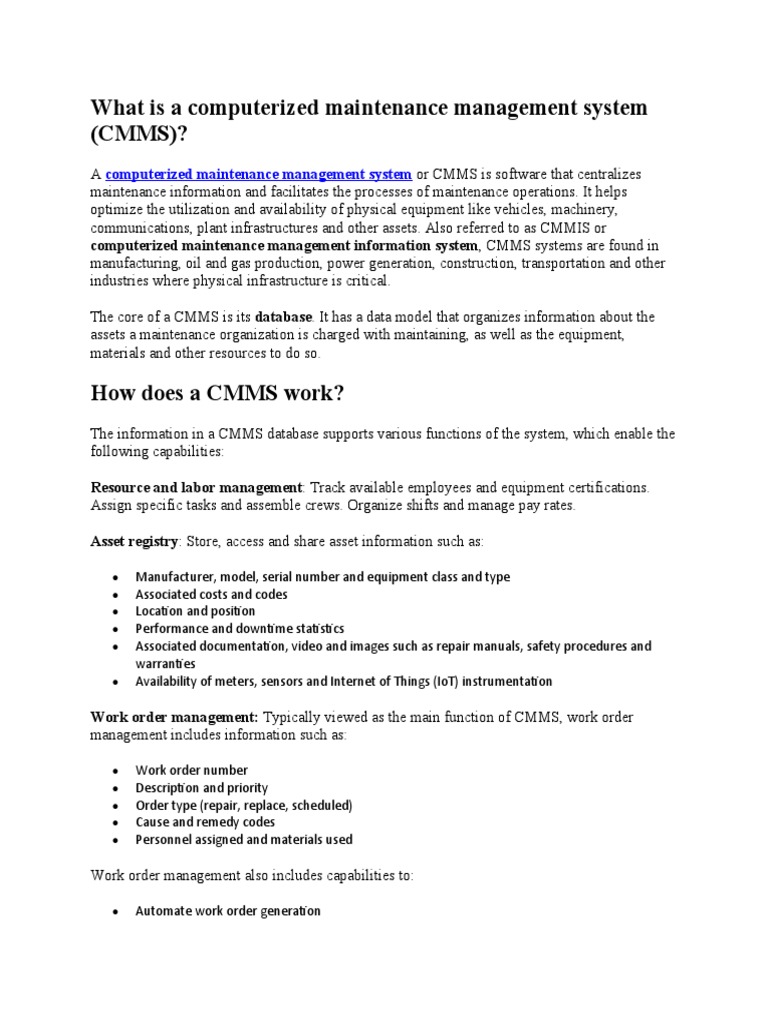 What Is A Computerized Maintenance Management System (CMMS) ? | PDF ...