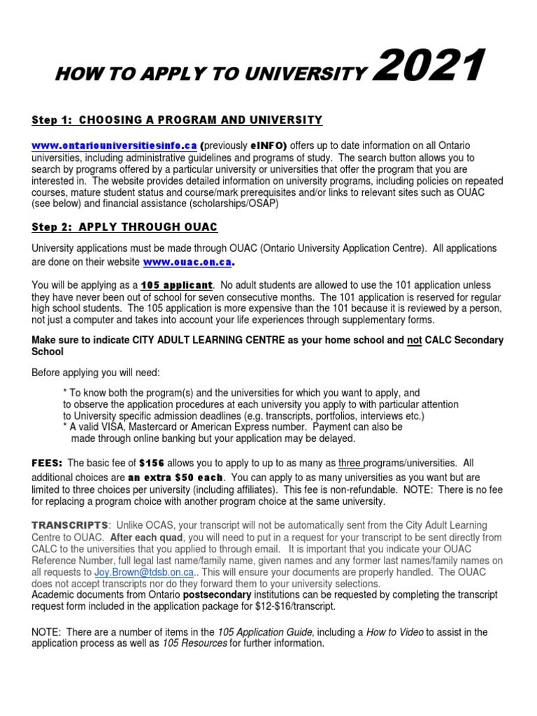 OUAC Application Guide for 2021 | PDF | Business | Further Education