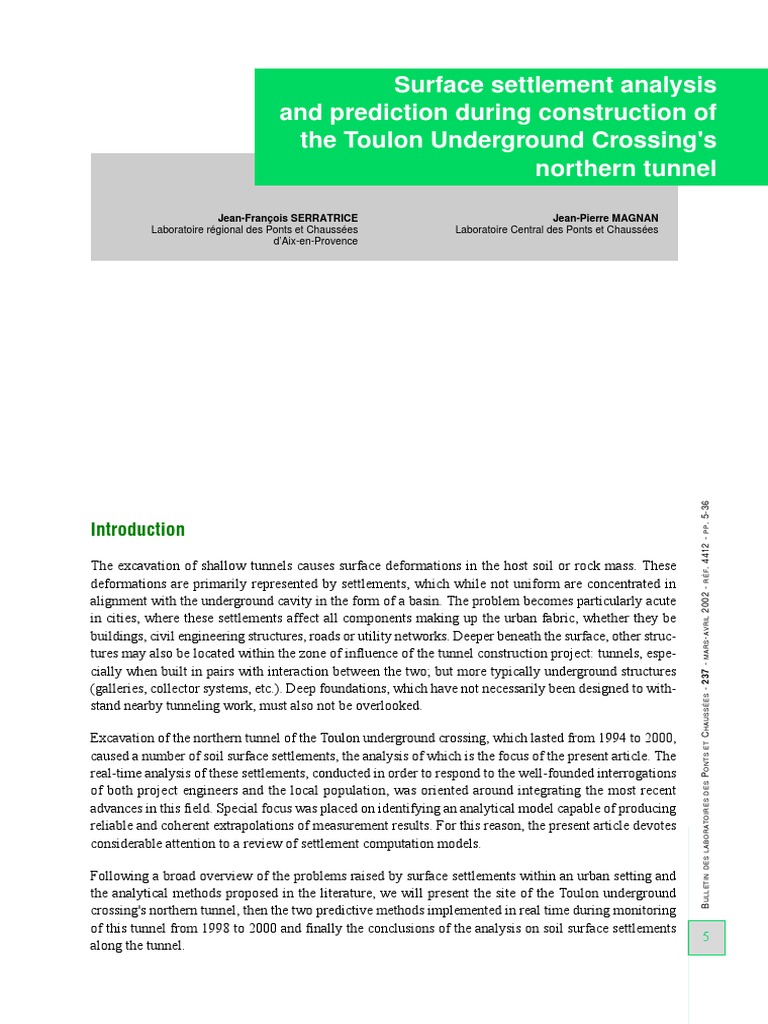 Surface settlement analysis and prediction during construction | PDF | Tunnel | Stress (Mechanics)