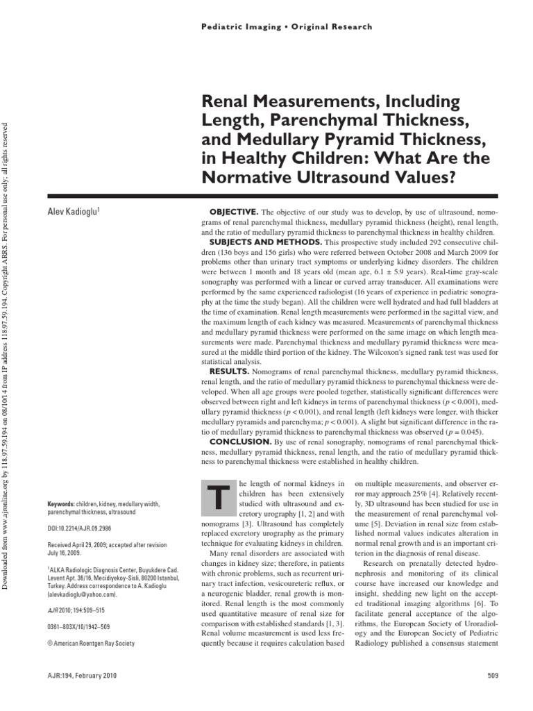 Pediatric Kidney Measurement | PDF | Kidney | Medical Ultrasound