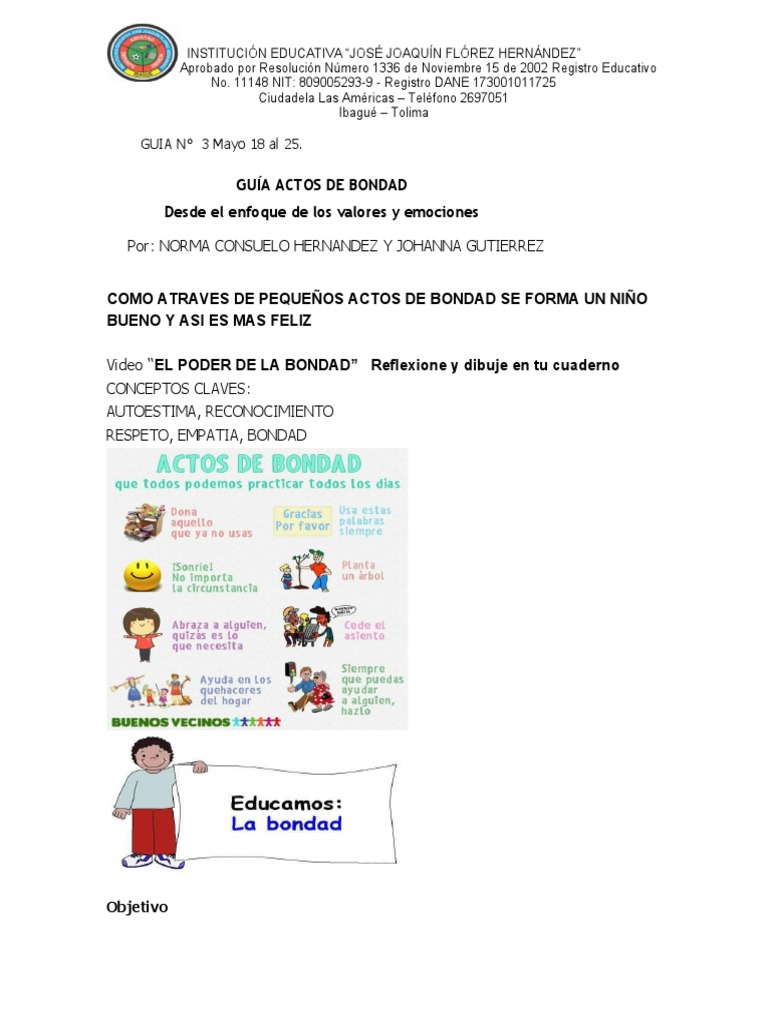 Actos de Bondad para Niños Felices | PDF | Autoestima | La naturaleza ...