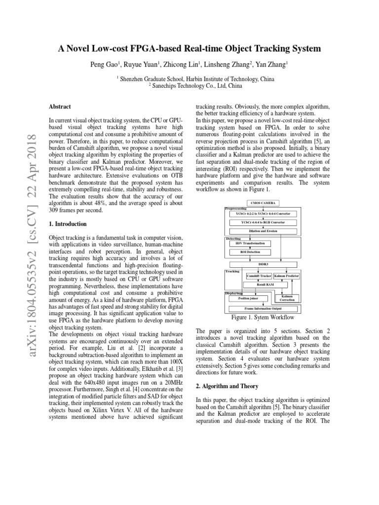 A Novel Low Cost Fpga Based Real Time Object Tracking System Pdf Statistical Classification
