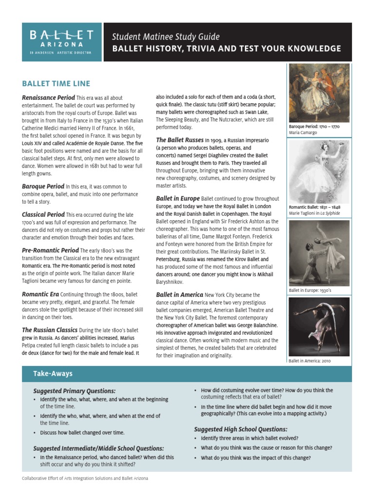 Student Matinee Study Guide - "Ballet History Trivia and Test Your ...