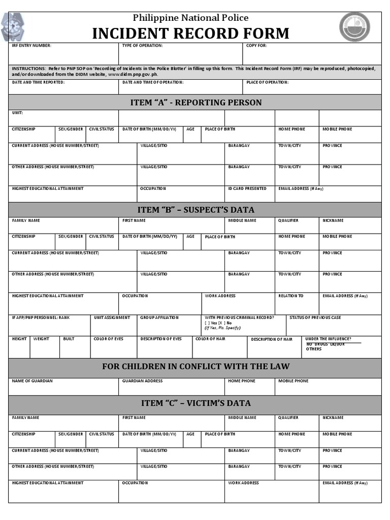 New IRF BLANK FORM (1 To 2 Persons-A4) | PDF | National Security | Law ...