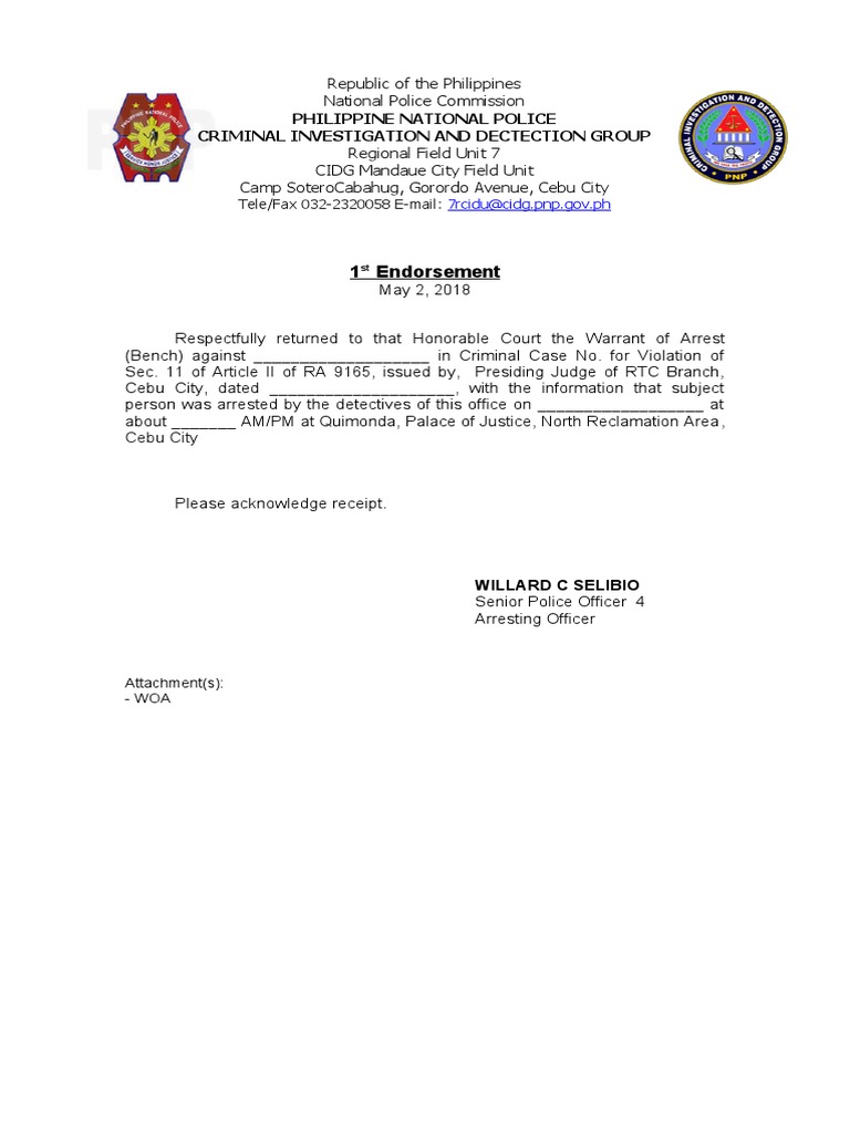 1 Endorsement: Philippine National Police Criminal Investigation and ...