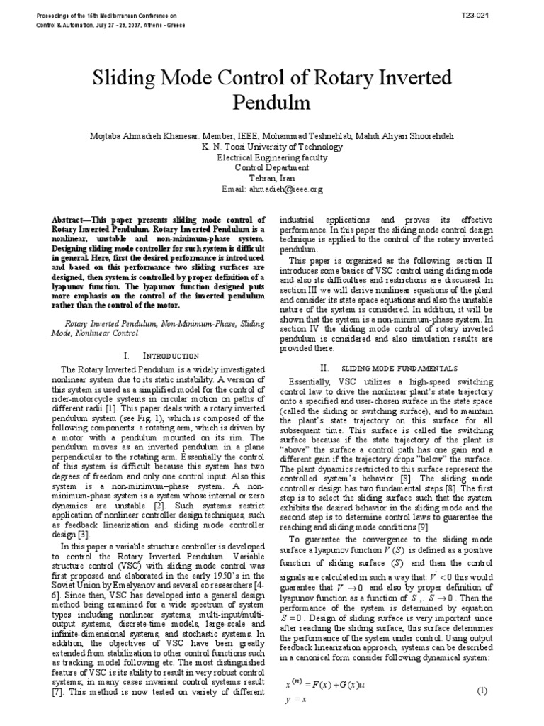 SMC Paper Pendulum | Download Free PDF | Control Theory | Nonlinear System