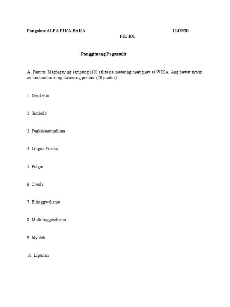 Fil101 Panggitnang Pagsusulit | PDF