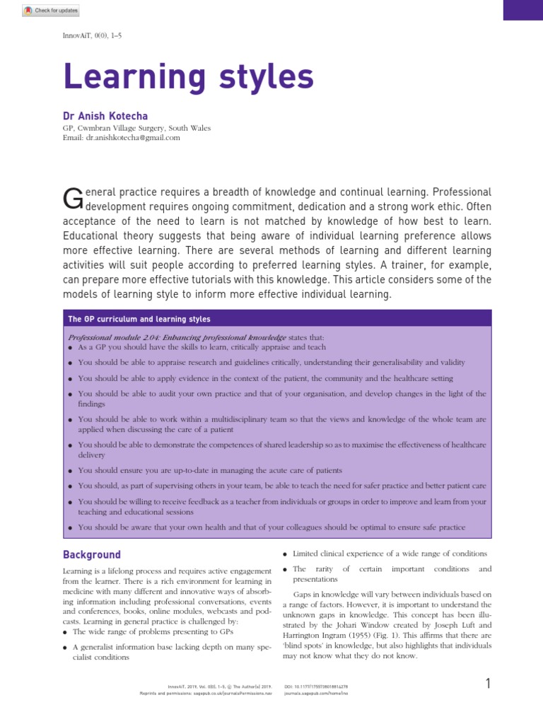 Learning Styles: DR Anish Kotecha | PDF | Learning Styles | Teaching Method
