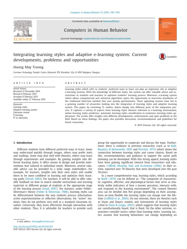 Integrating Learning Styles and Adaptive E-Learning System | PDF | Learning Styles | Educational ...