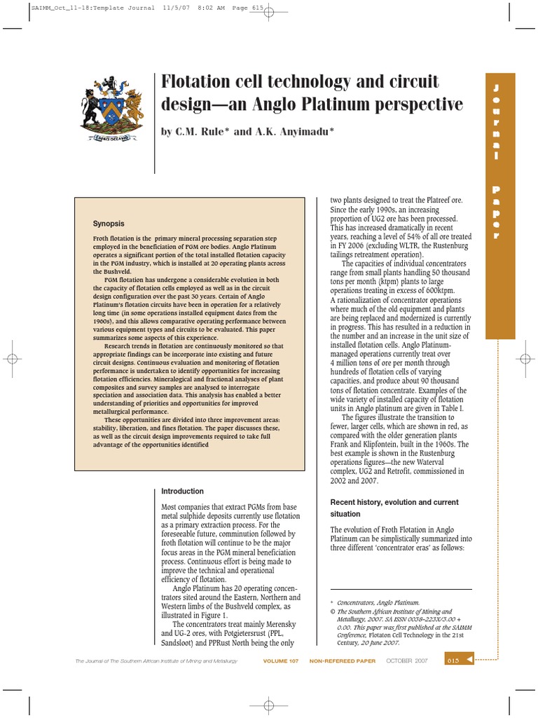 Flotation Cell Technology and Circuit Design-An Anglo Platinum ...