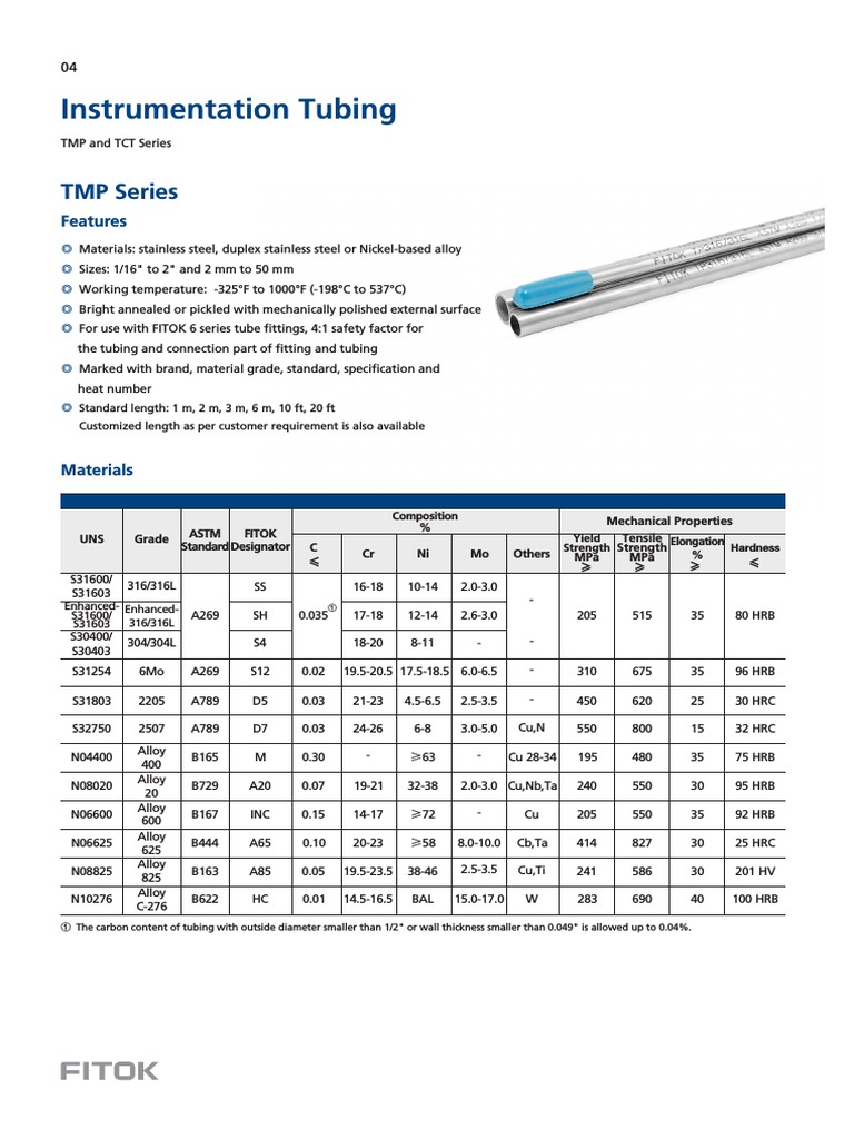 Instrumentation Tubing Specifications Guide | PDF | Pipe (Fluid ...