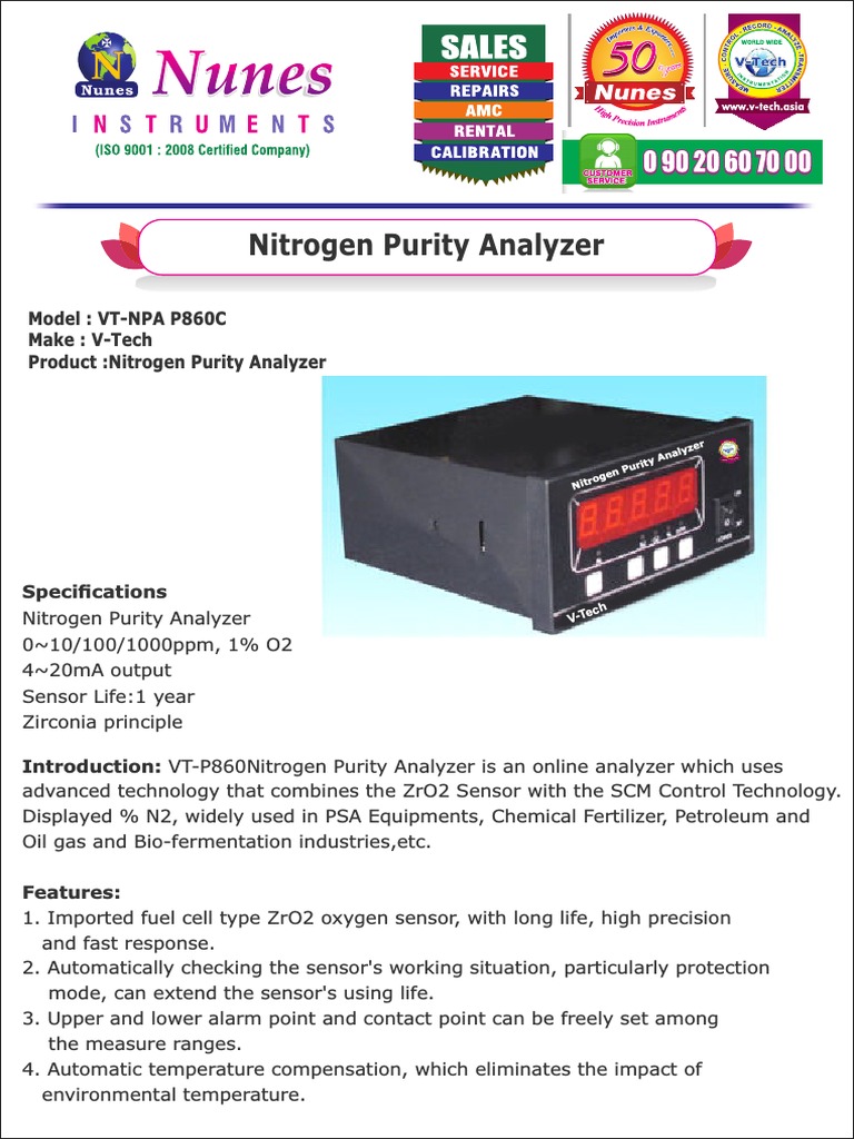 Nitrogen Purity Analyzer PDF | Download Free PDF | Sensor | Petroleum