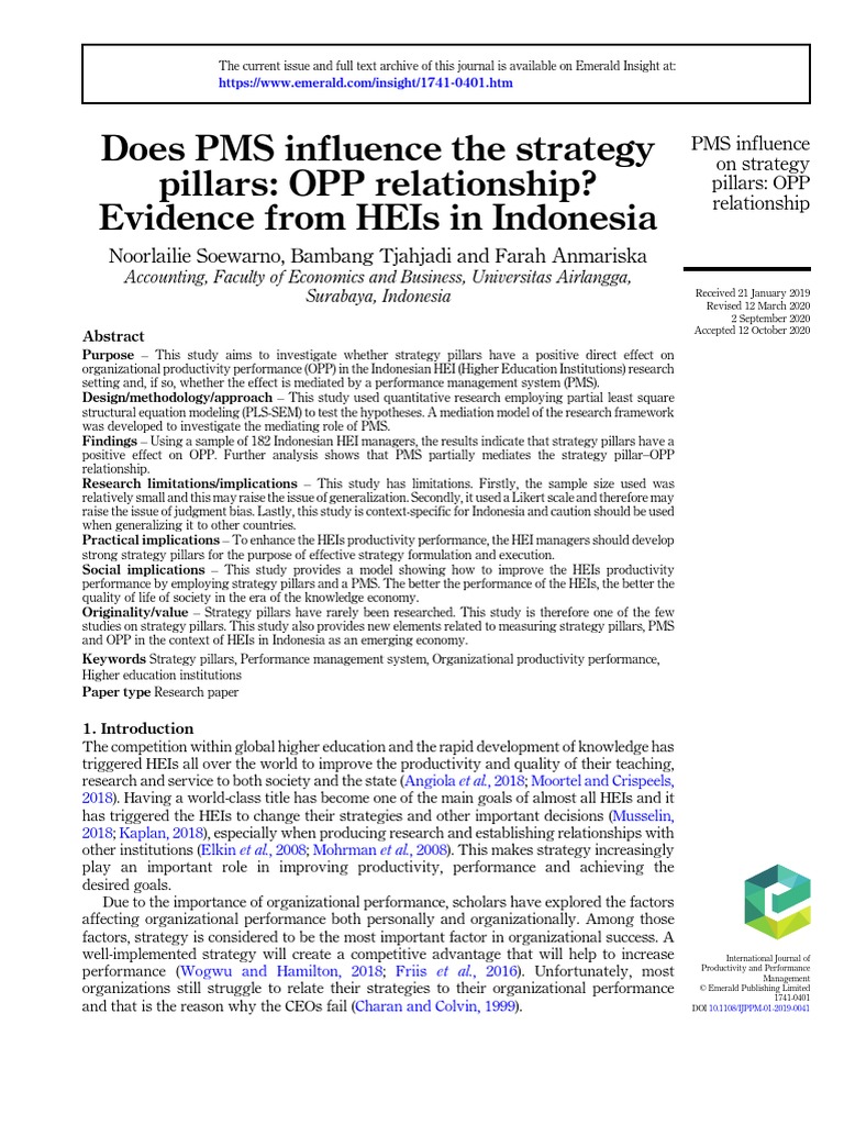 Does PMS Influence The Strategy Pillars: OPP Relationship? Evidence ...