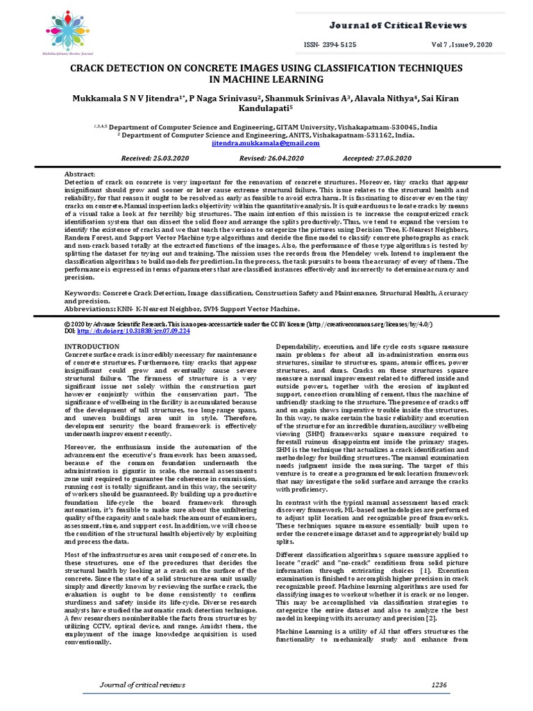 Crack Detection On Concrete Images Using Classification Techniques in Machine Learning | PDF ...