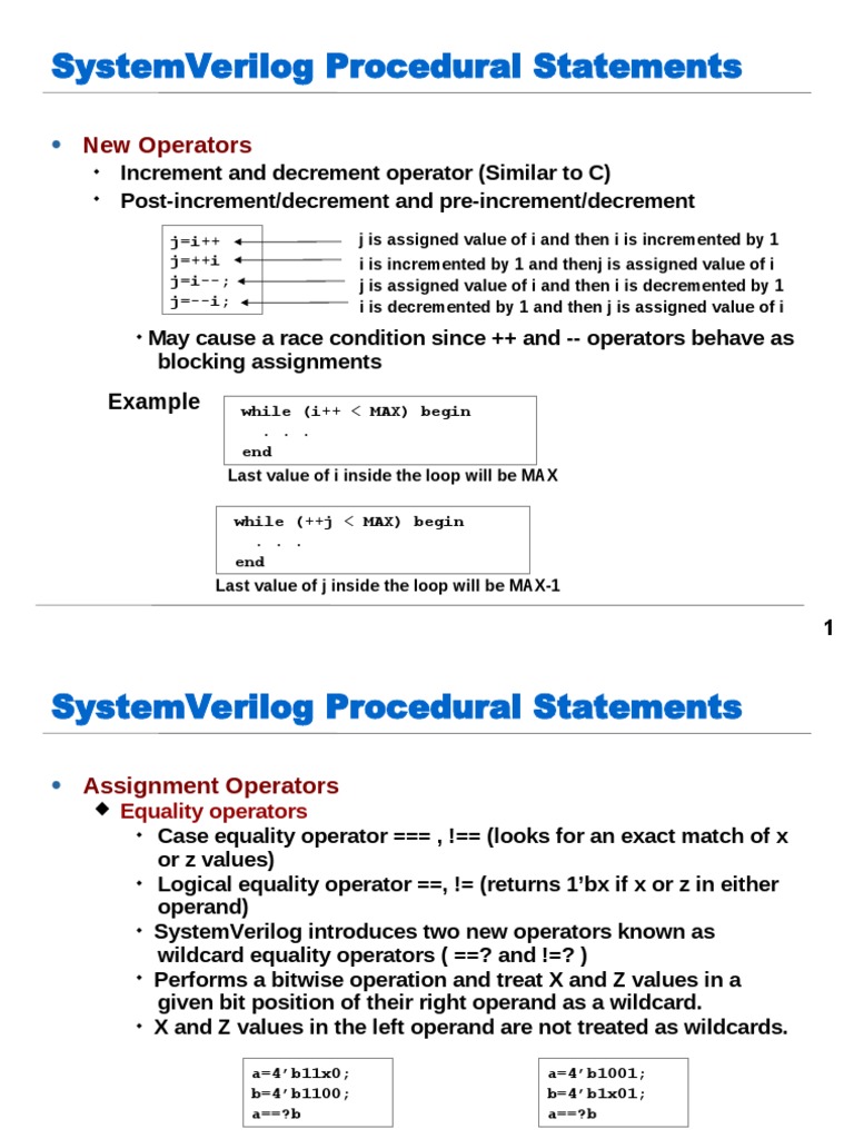 Systemverilog Procedural Statements New Operators Pdf Parameter Computer Programming 