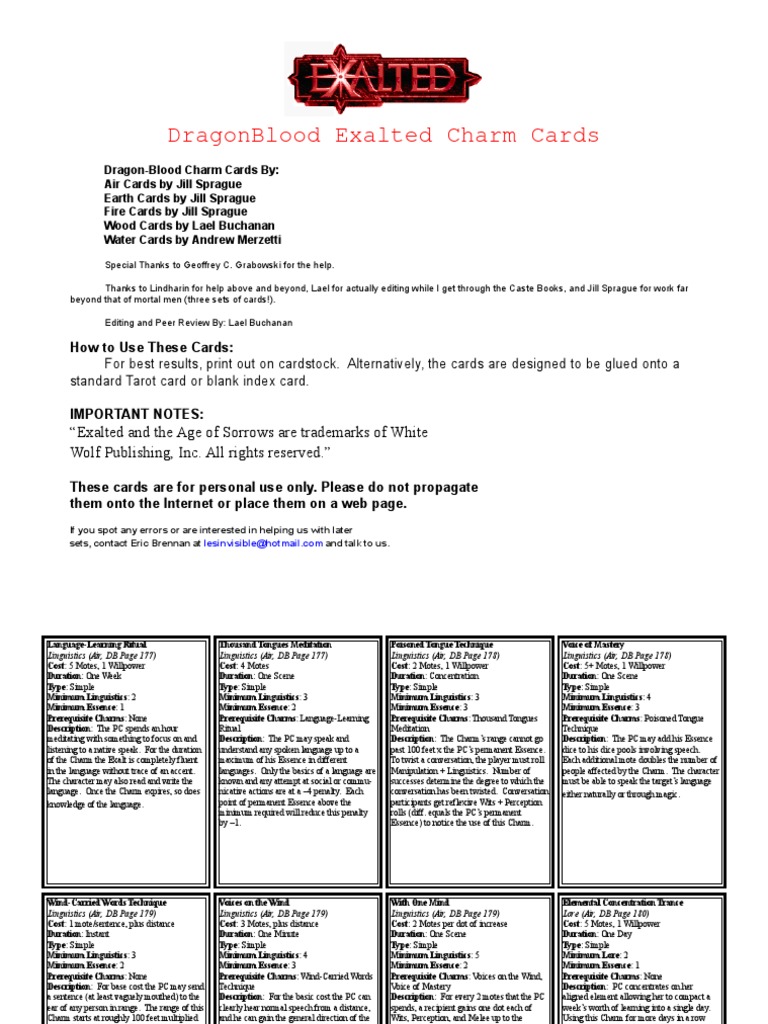 Dragon-Blood Exalted Charm Cards Guide | PDF | Psychological Concepts ...