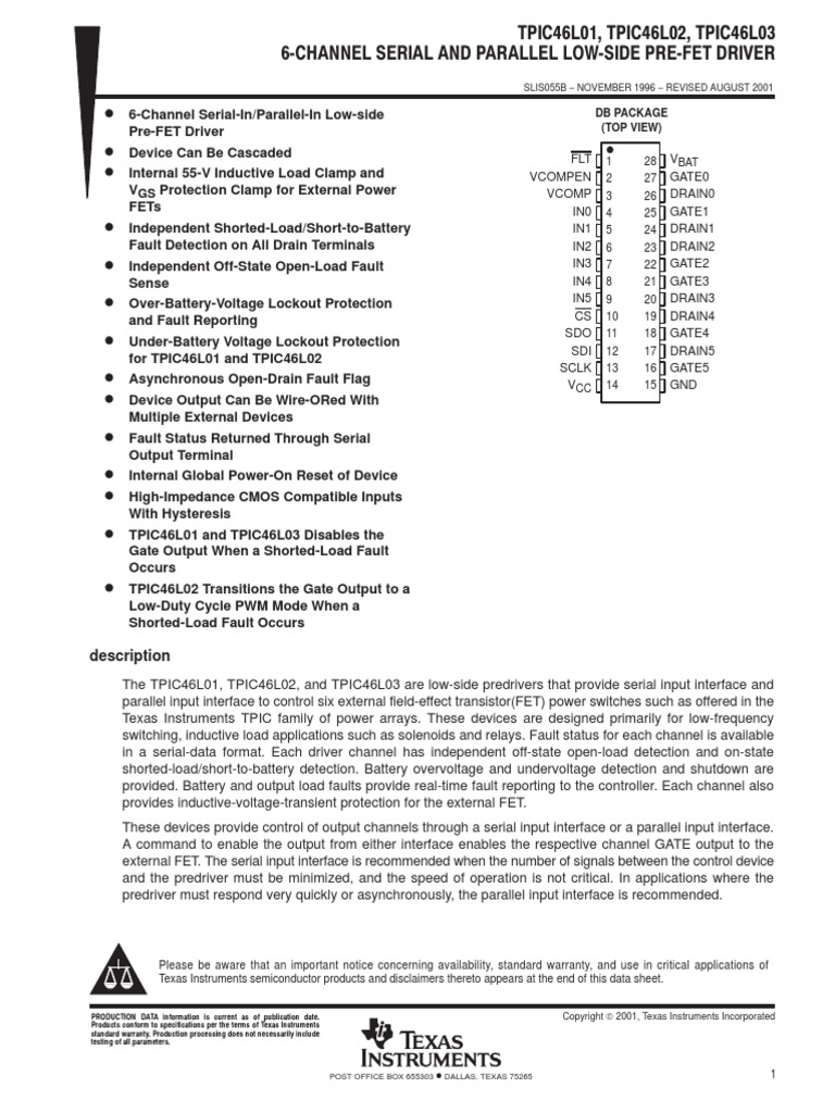 TPIC46L01 Datasheet | PDF | Field Effect Transistor | Input/Output