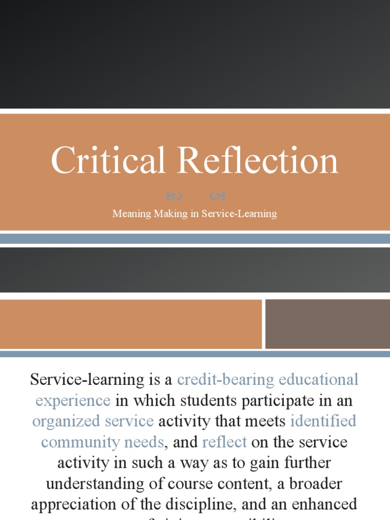 Critical Reflection: Meaning Making in Service-Learning | PDF | Service ...