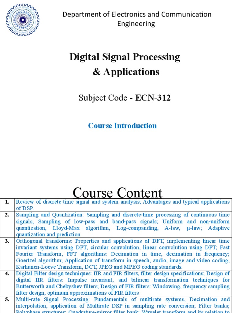 Digital Signal Processing & Applications: Subject Code - ECN-312 | PDF | Digital Signal ...