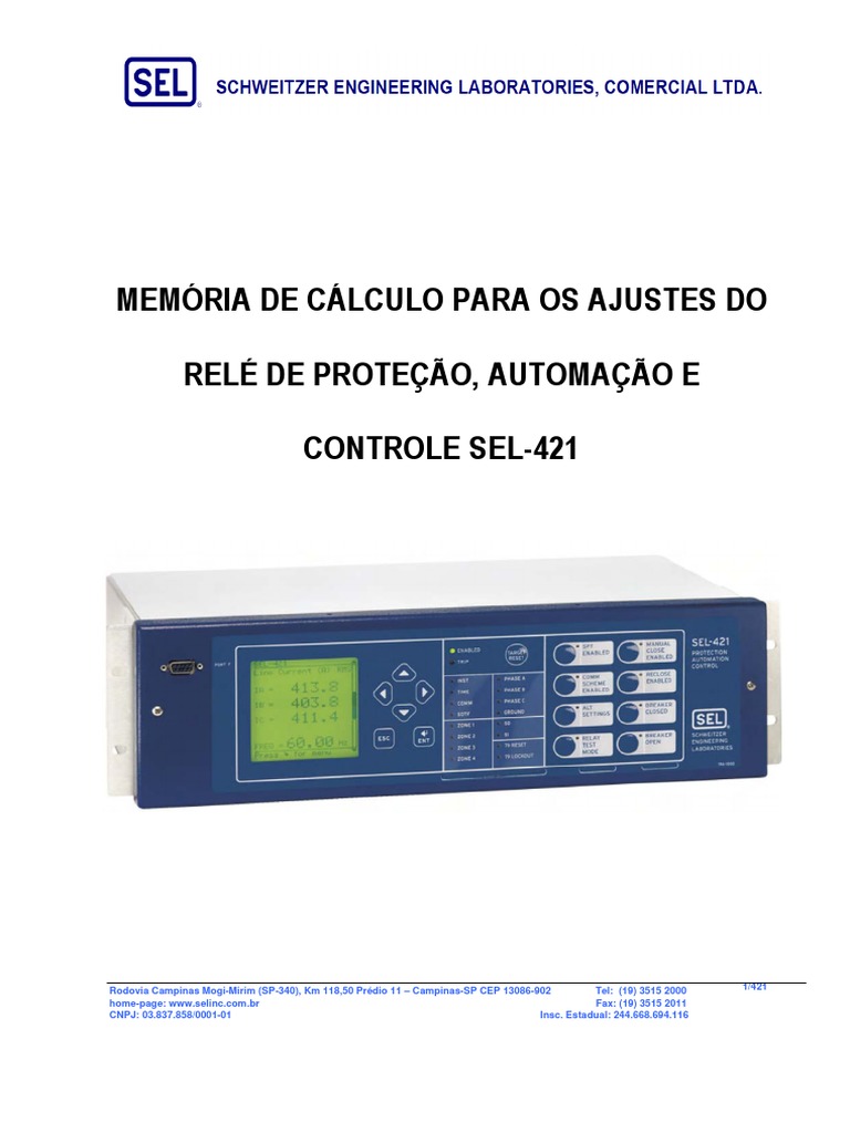 Roteiro de Ajustes Sel-421 PDF | PDF | Entrada/Saída | Transmissão de ...