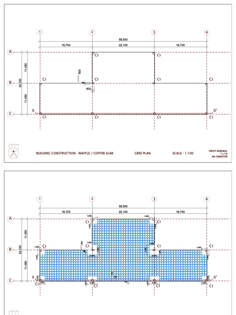 Grid Plan Building Construction - Waffle / Coffer Slab SCALE - 1:100 ...