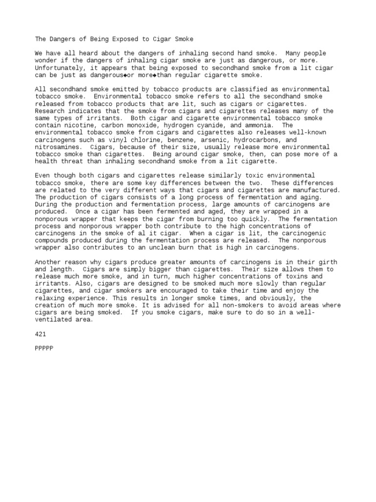 The Dangers of Being Exposed To Cigar Smoke - 421 | PDF | Cigar | Cigarette