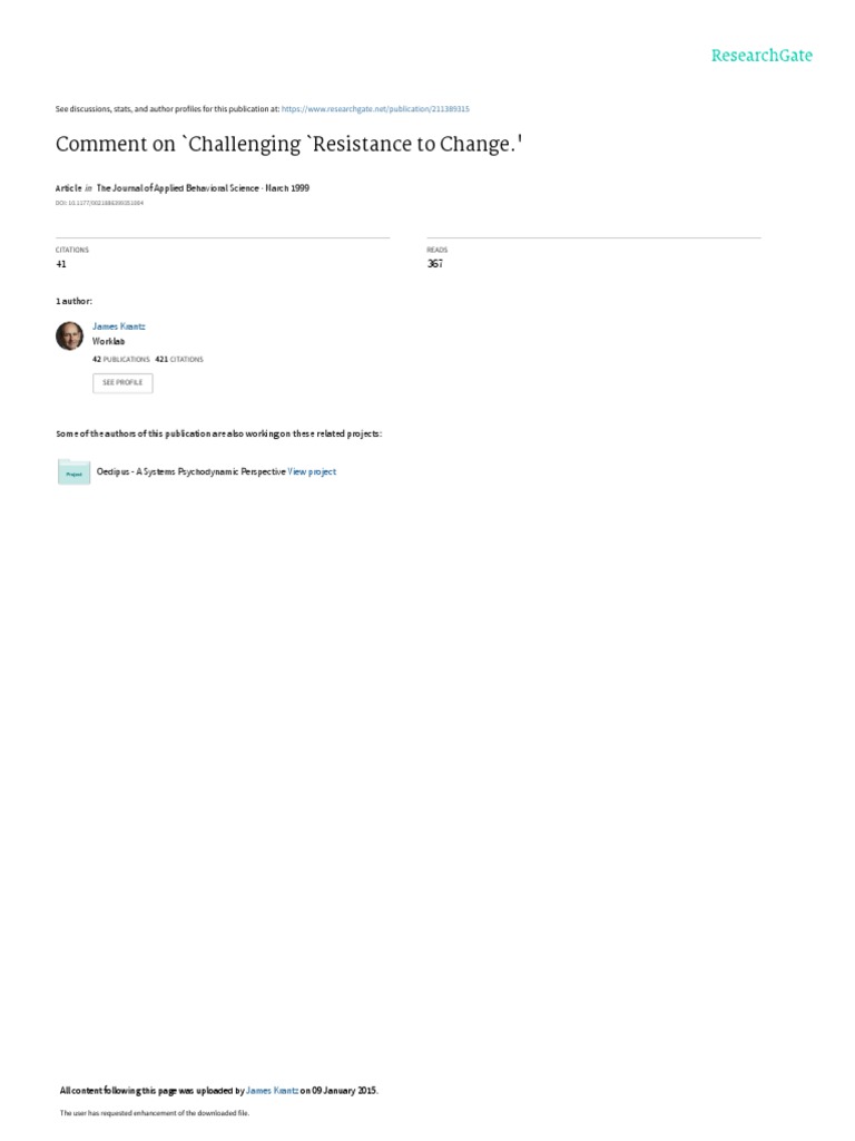 Comment On Challenging Resistance To Change | PDF | Concept | Reason