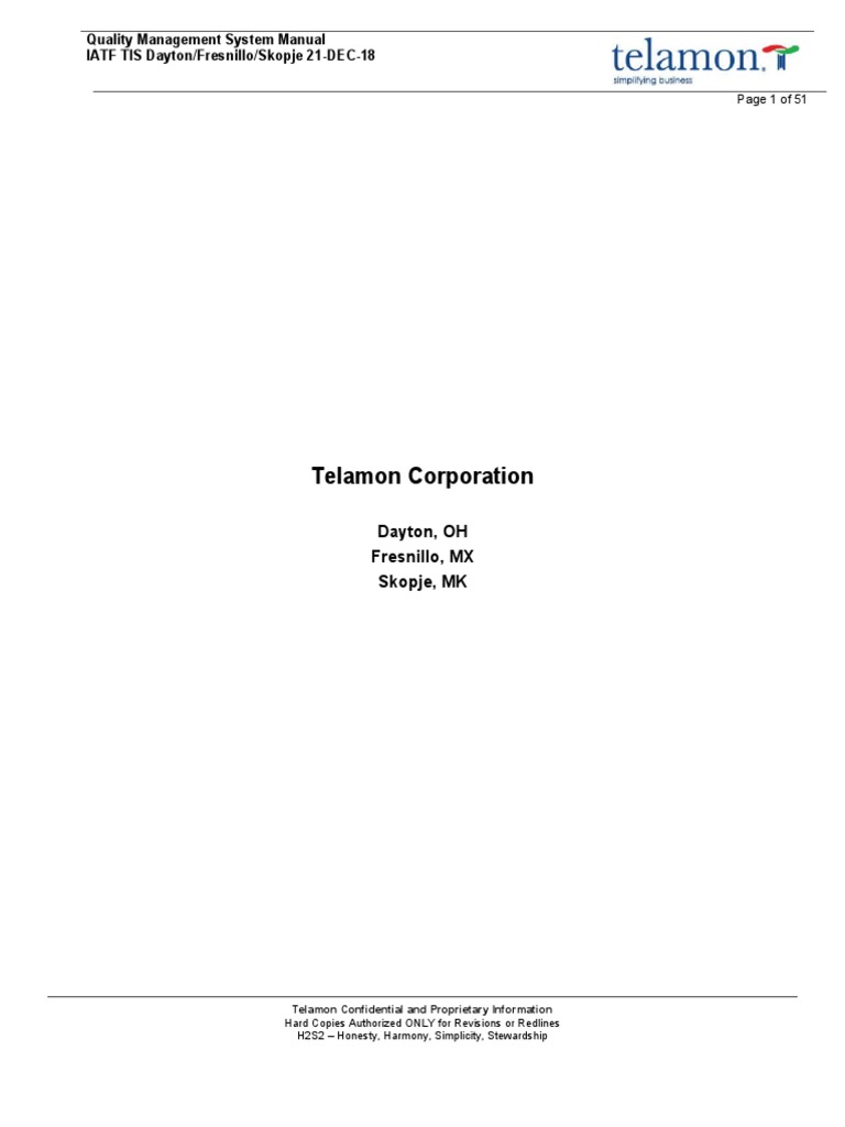 Telamon Corporation: Quality Management System Manual IATF TIS Dayton ...