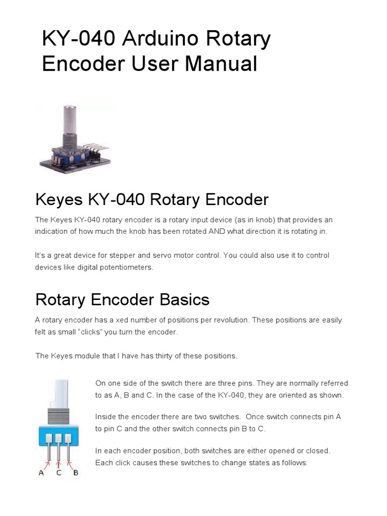 KY-040 Arduino Rotary Encoder User Manual | PDF | Switch | Electrical ...