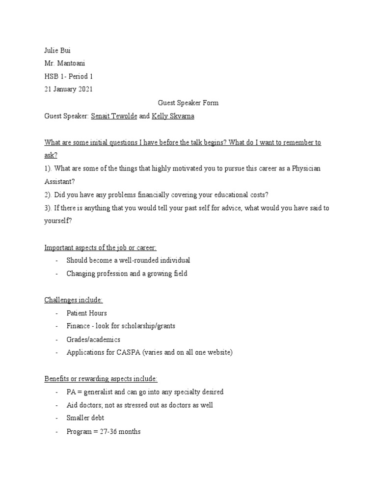 Julie Bui - Guest Speaker Form | PDF