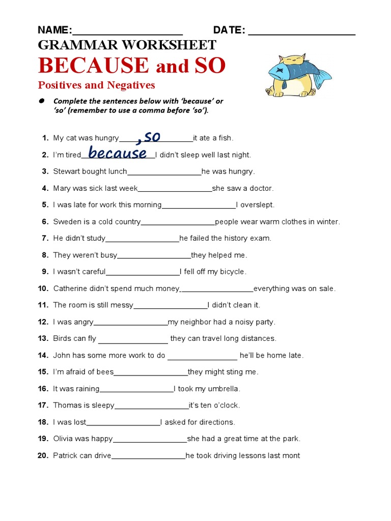 Because SO: Grammar Worksheet | PDF