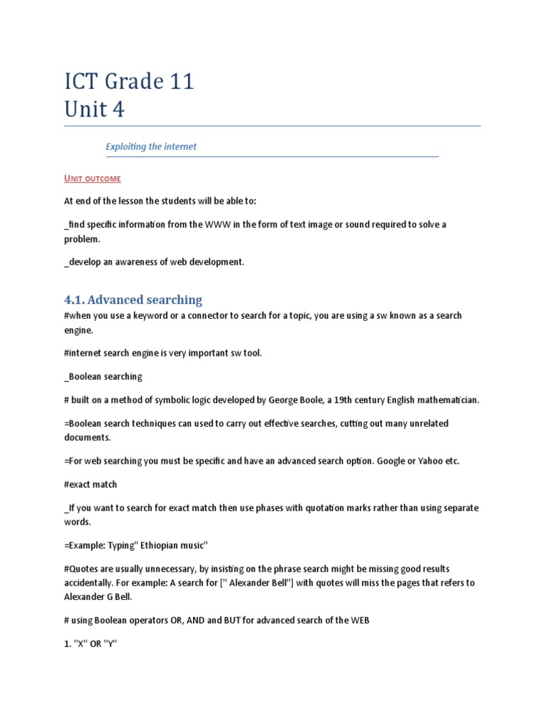 ICT Grade 11 Unit 4: 4.1. Advanced Searching | PDF | Wiki | Podcast