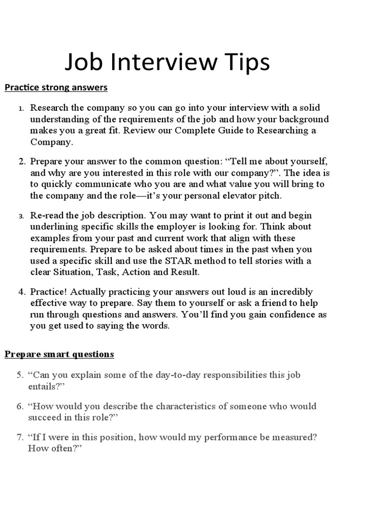 Job Interview Tips: Practice Strong Answers | PDF | Job Interview ...