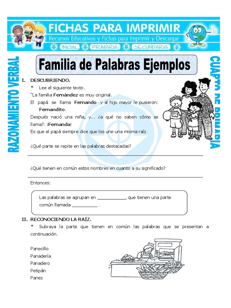Hojas De Trabajo De Familias De Palabras Para Primer Grado Familia De