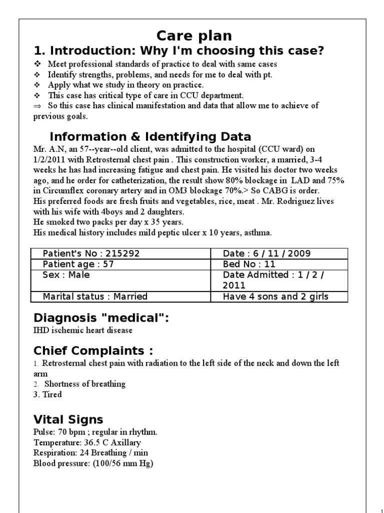 Care Plan 5 | PDF | Coronary Artery Bypass Surgery | Coronary Circulation
